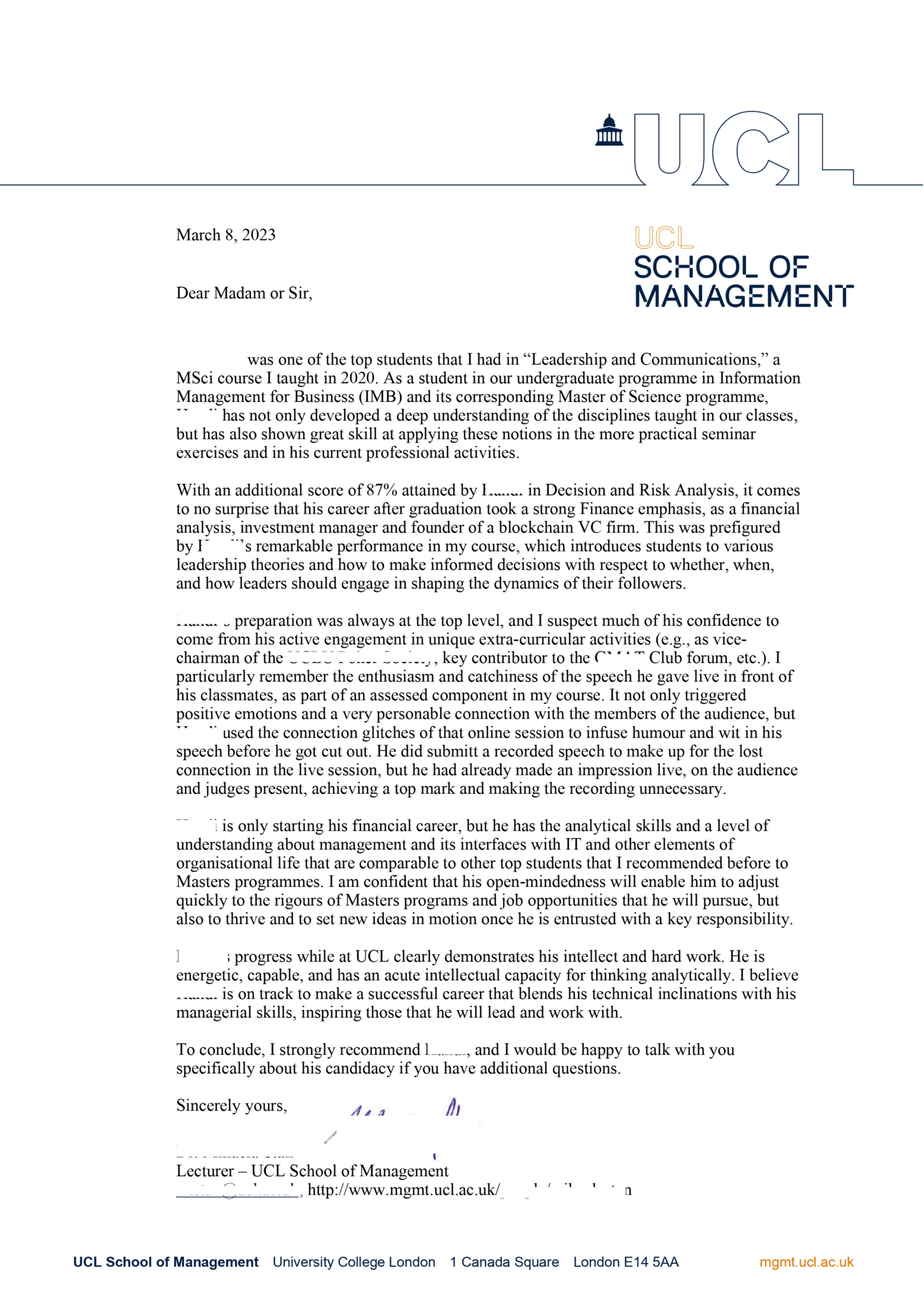 Imperial MIF - Sample Essays & Recommendation Letters Tips